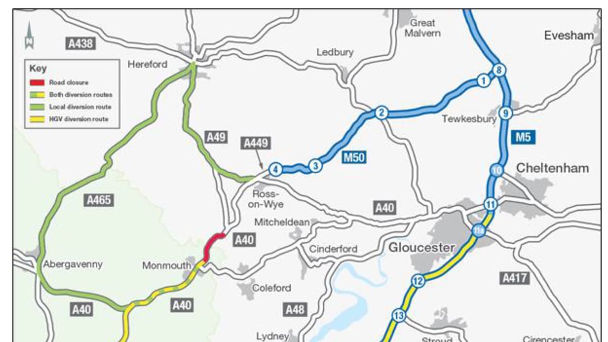 A40 Whitchurch to Monmouth to close for overnight drainage repairs ...