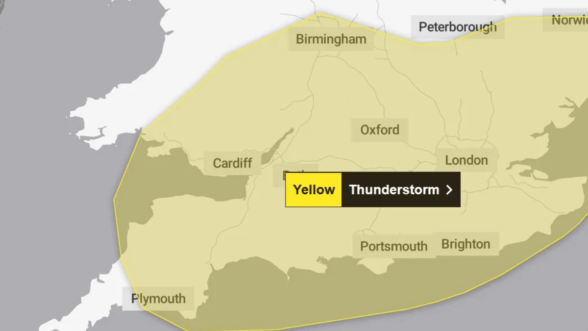 Met Office warns of thunderstorms in southern England and Wales ...